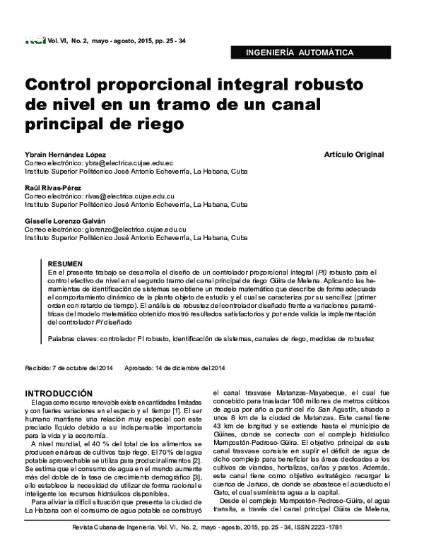 (PDF) Control proporcional integral robusto de nivel en un tramo de un ...