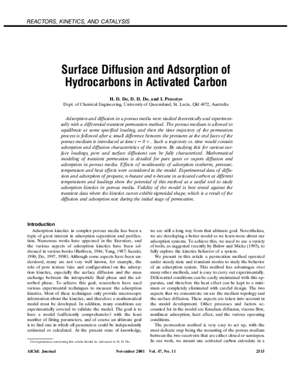 (PDF) Surface diffusion and adsorption of hydrocarbons in activated carbon