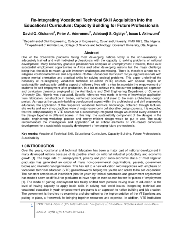 (PDF) Re-Integrating Vocational Technical Skill Acquisition into the ...