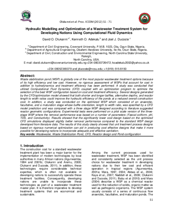 (PDF) Optimization of waste stabilization pond design for developing nations using computational ...