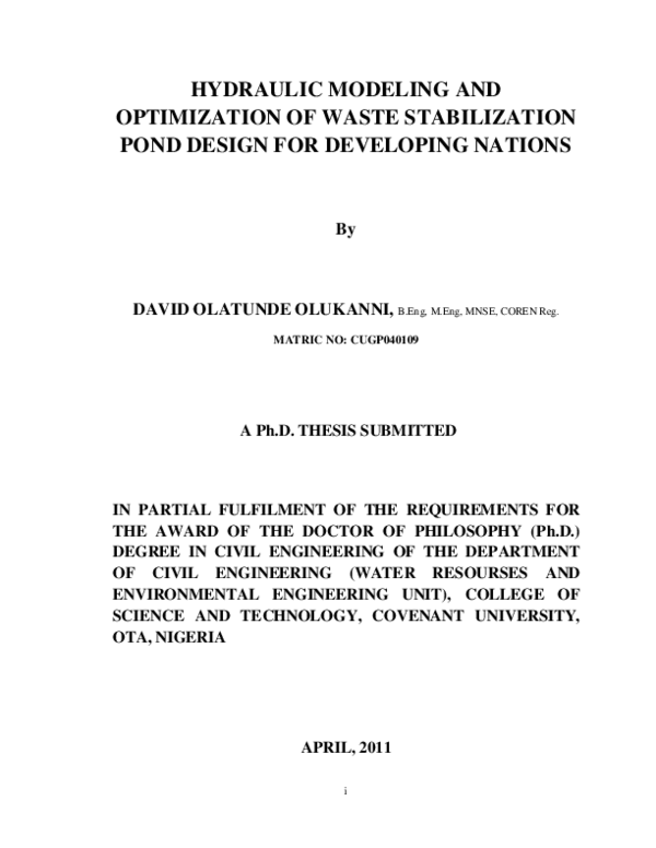 (PDF) Hydraulic Modeling and Optimization of Waste Stabilization Pond ...