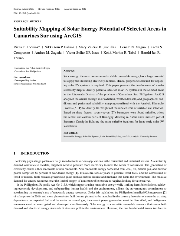 (PDF) Suitability Mapping of Solar Energy Potential of Selected Areas ...