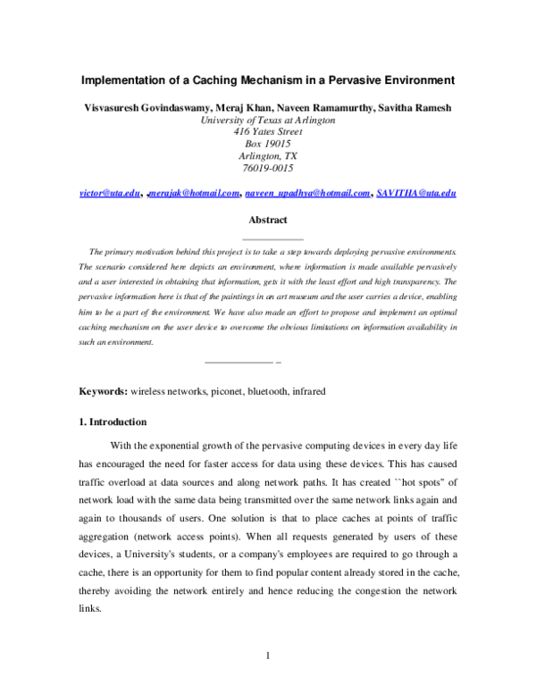 (PDF) Implementation of a caching mechanism in a pervasive environment