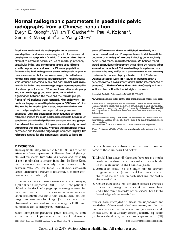 (PDF) Normal radiographic parameters in paediatric pelvic radiographs ...