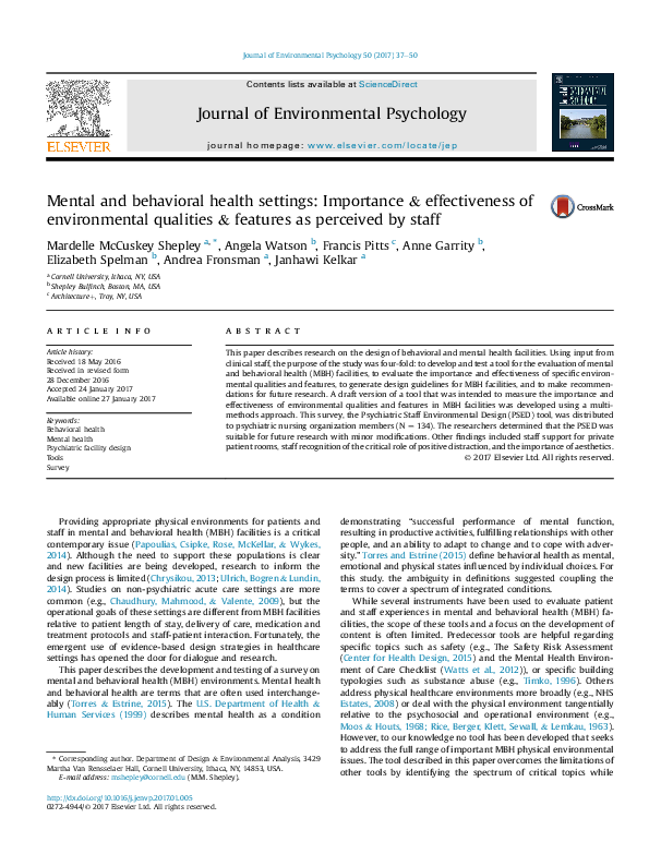 (PDF) Mental and behavioral health settings: Importance & effectiveness ...