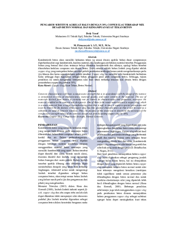 (PDF) Pengaruh Substitusi Agregat Halus Dengan 30% Copper Slag Terhadap MIX Desain Beton Normal ...
