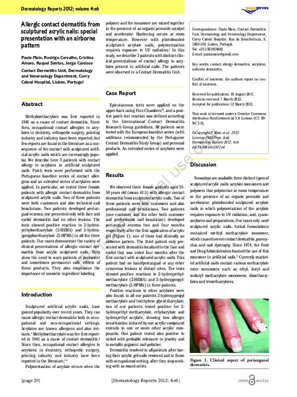(PDF) Allergic contact dermatitis from sculptured acrylic nails ...