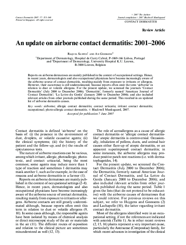(PDF) An update on airborne contact dermatitis | raquel santos ...