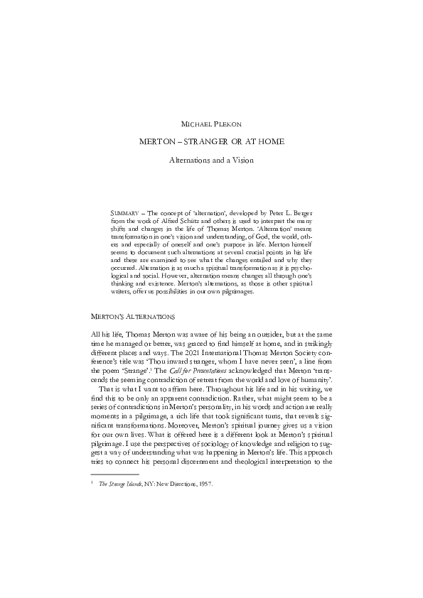 (PDF) Merton: Stranger or at home: alternations and a vision