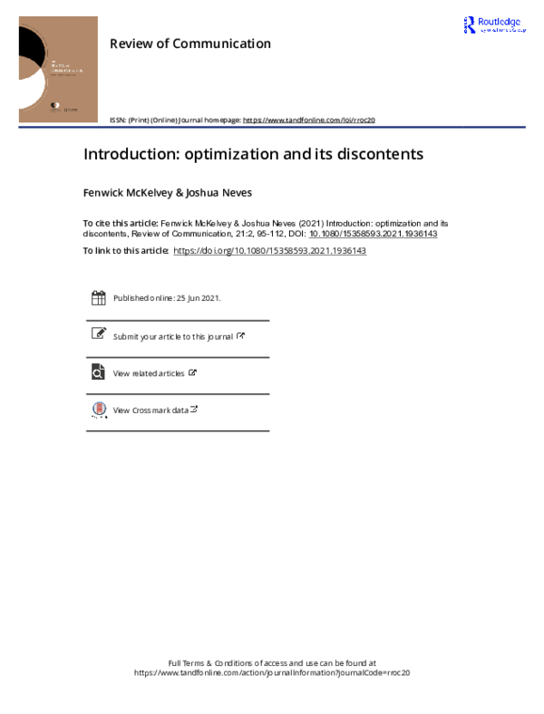 (PDF) Introduction: optimization and its discontents