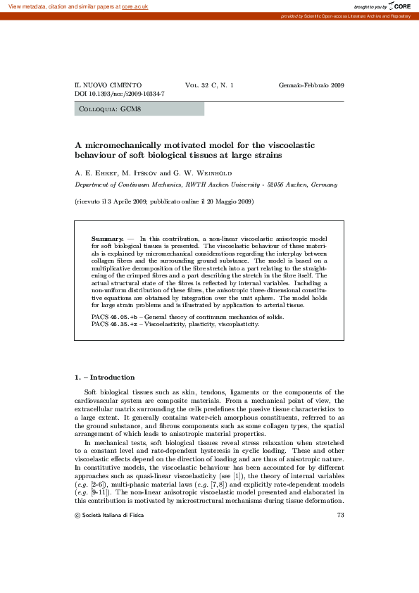 (PDF) A micromechanically motivated model for the viscoelastic behaviour of soft biological ...
