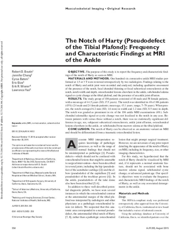 (PDF) The Notch of Harty (Pseudodefect of the Tibial Plafond ...