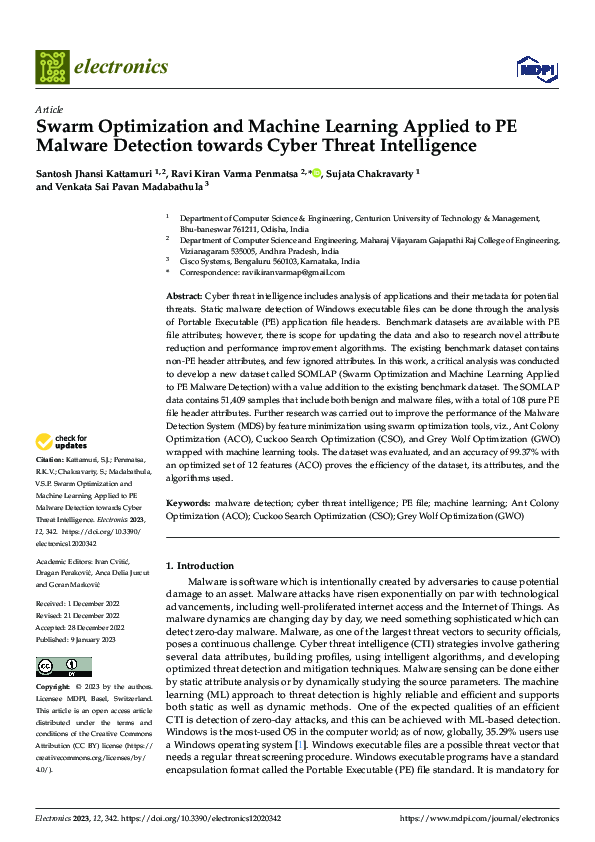 (PDF) Swarm Optimization and Machine Learning Applied to PE Malware Detection towards Cyber ...
