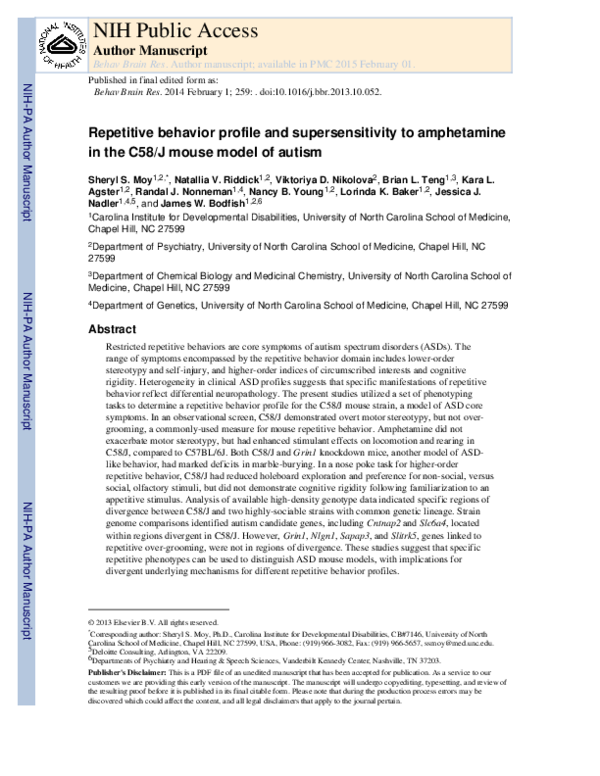(PDF) Repetitive behavior profile and supersensitivity to amphetamine ...