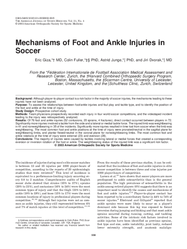 (PDF) Mechanisms of foot and ankle injuries in soccer | E. Giza ...