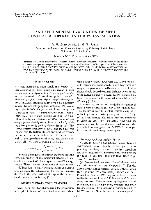 Pdf An Experimental Evaluation Of Mppt Converter Topologies For Pv Installations