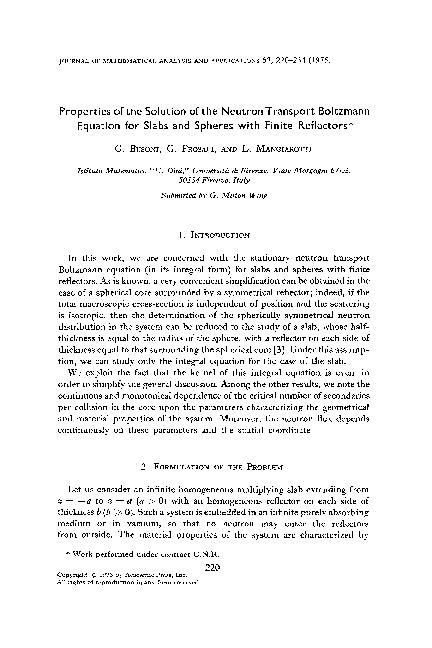 (PDF) Properties of the solution of the neutron transport Boltzmann ...