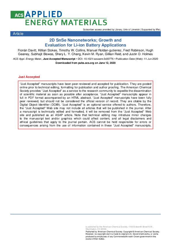 (PDF) Two-Dimensional SnSe Nanonetworks: Growth and Evaluation for Li ...