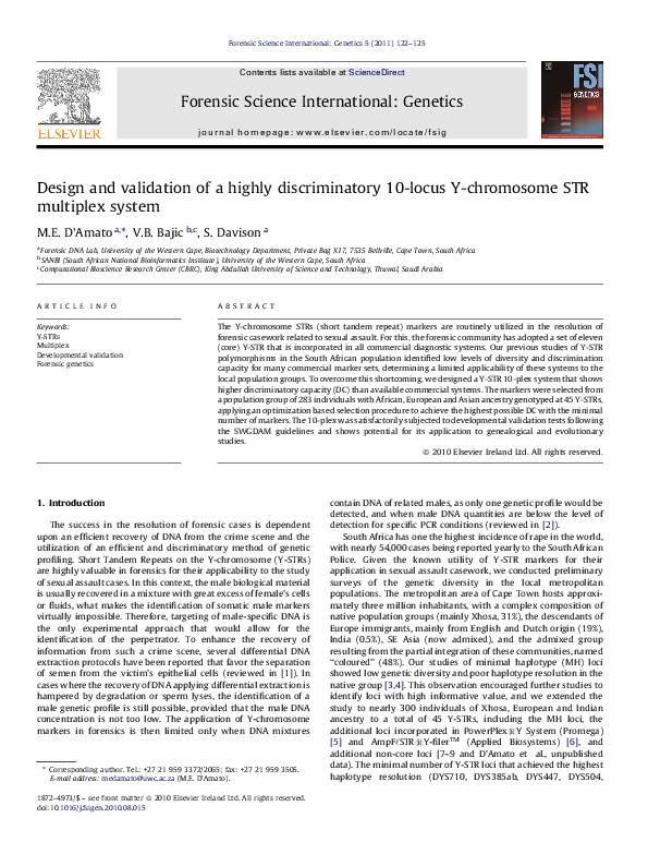 (PDF) Design and validation of a highly discriminatory 10-locus Y-chromosome STR multiplex system