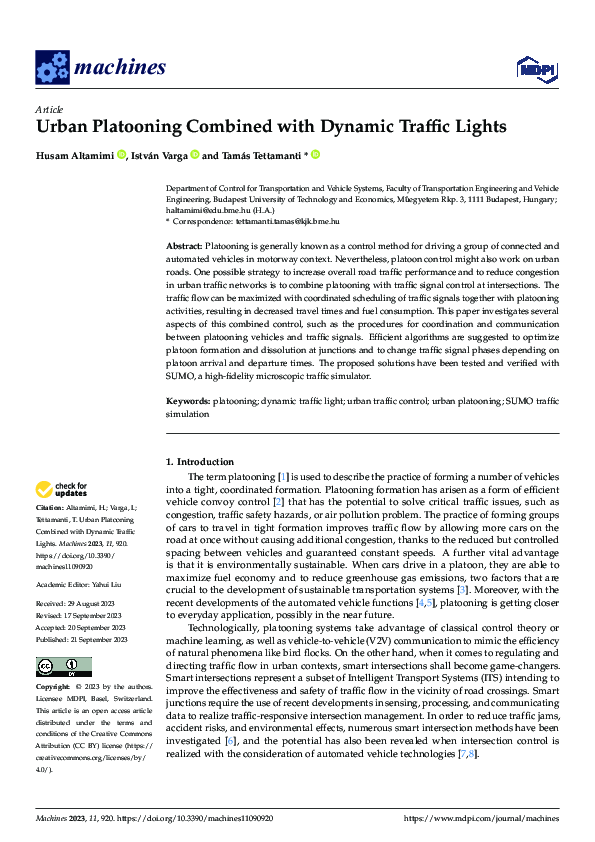 (PDF) Urban Platooning Combined with Dynamic Traffic Lights