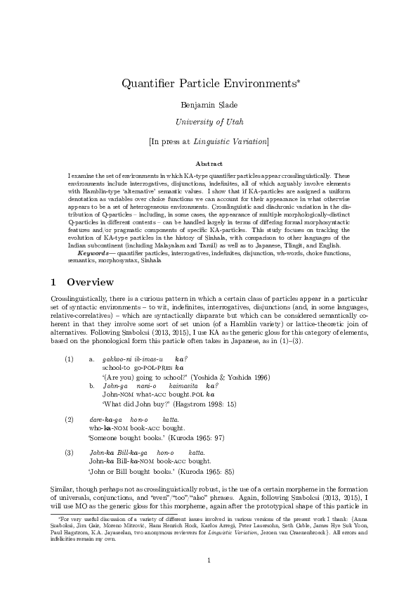 (PDF) Quantifier particle environments
