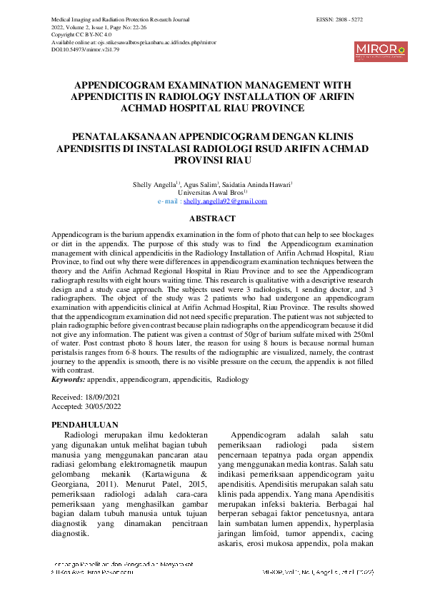(PDF) Penatalaksanaan Appendicogram Dengan Klinis Apendisitis DI ...