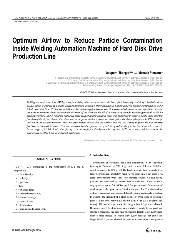 (PDF) Optimum airflow to reduce particle contamination inside welding automation machine of hard ...