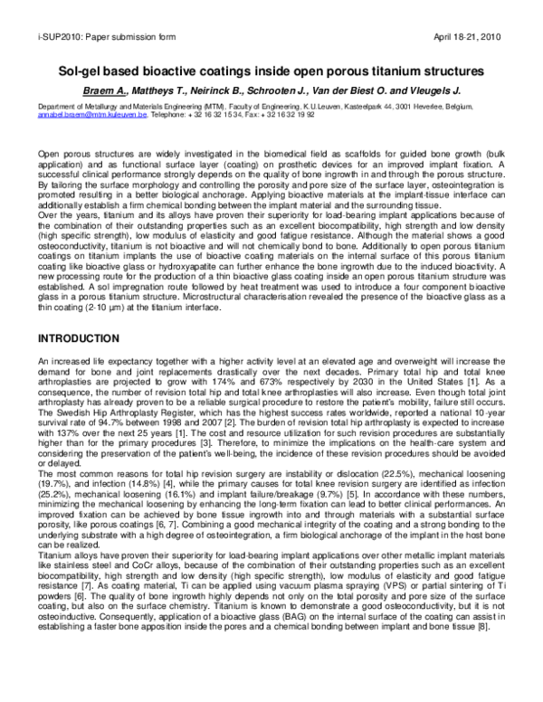 (PDF) Sol-gel based bioactive coatings inside open porous titanium ...