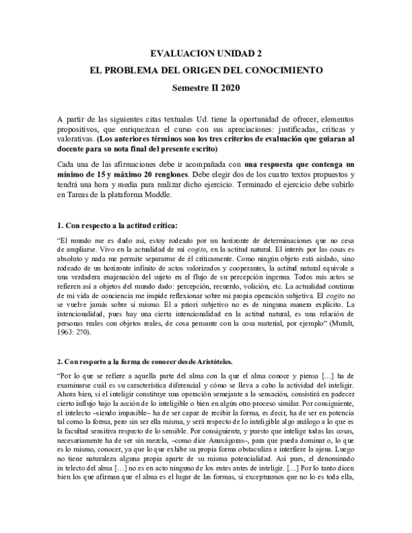 (DOC) EVALUACION UNIDAD 2 EL PROBLEMA DEL ORIGEN DEL CONOCIMIENTO
