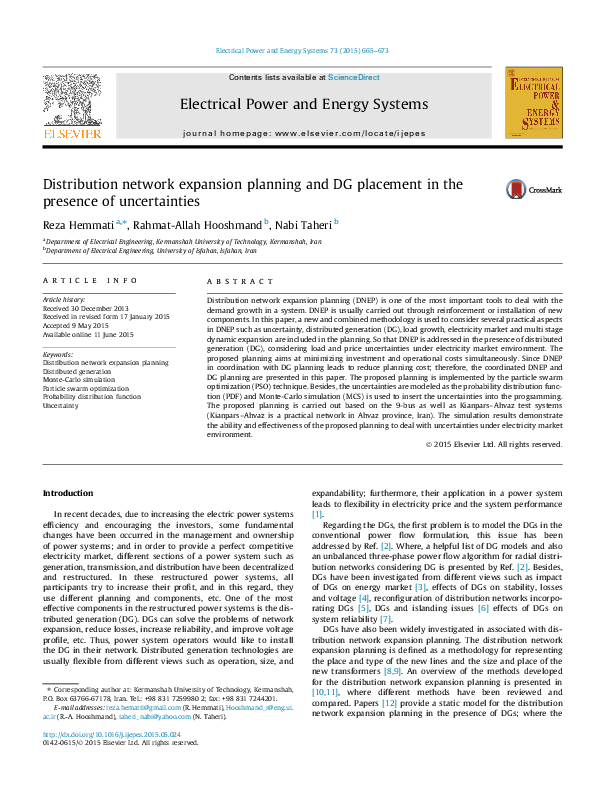 (PDF) Distribution network expansion planning and DG placement in the presence of uncertainties