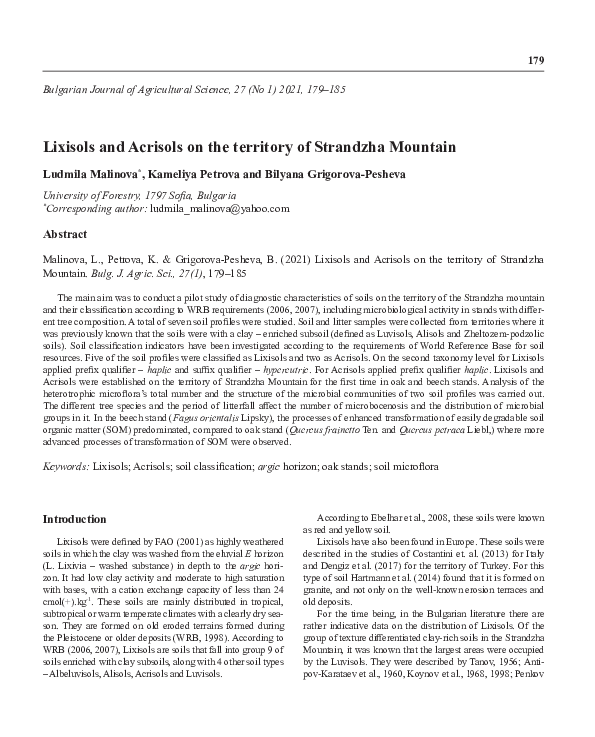 (PDF) Lixisols and Acrisols on the territory of Strandzha Mountain