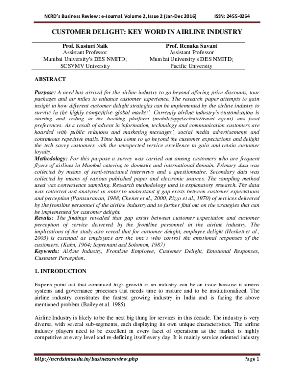 (PDF) Customer Delight: Key Word in Airline Industry