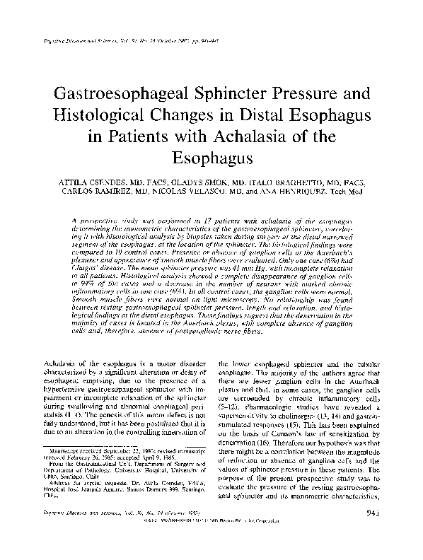 (PDF) Gastroesophageal sphincter pressure and histological changes in ...