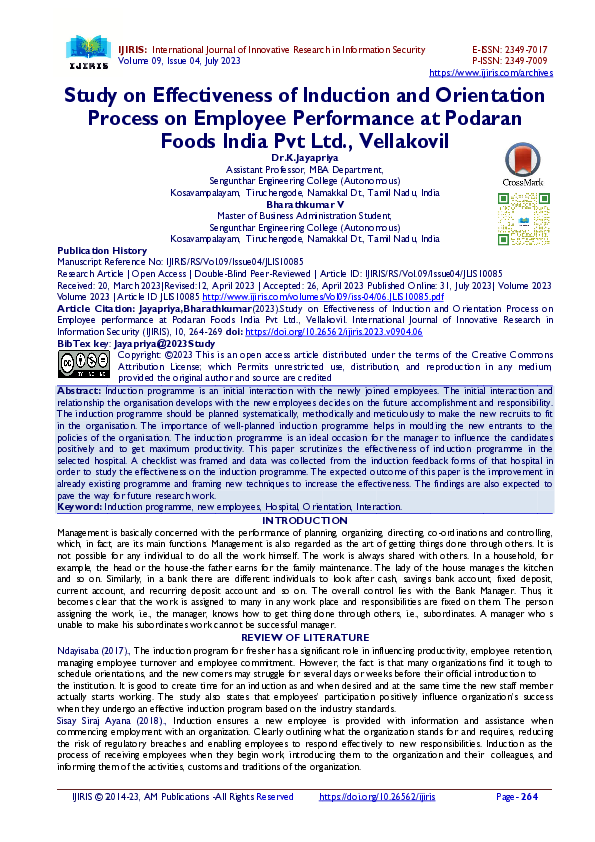 (PDF) Study on Effectiveness of Induction and Orientation Process on ...