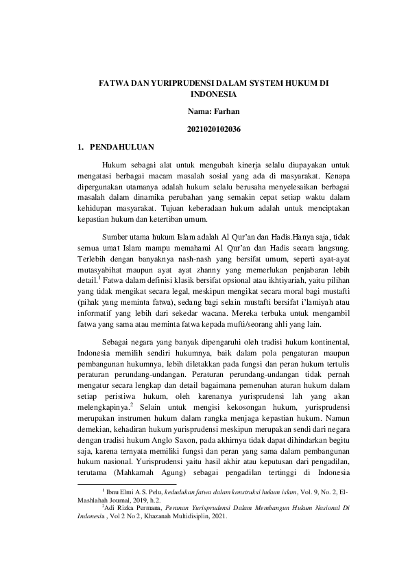 (PDF) FATWA DAN YURIPRUDENSi Farhan 2021020102036 compressed (1)