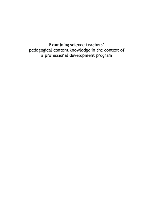 (PDF) Examining science teachers' pedagogical content knowledge in the context of a professional ...