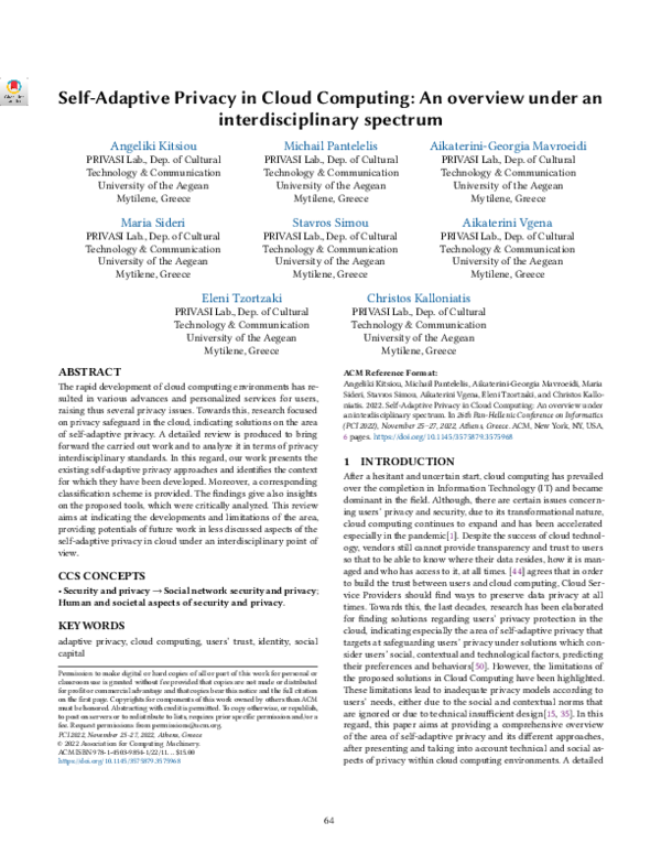 (PDF) Self-Adaptive Privacy in Cloud Computing: An overview under an interdisciplinary spectrum