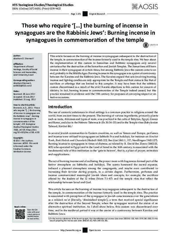 (PDF) Those who require ‘[…] the burning of incense in synagogues are ...