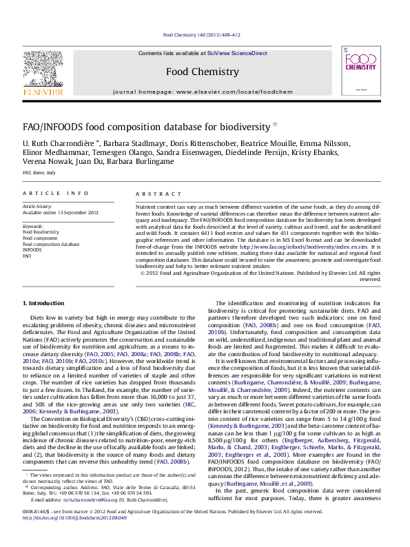 (PDF) FAO/INFOODS food composition database for biodiversity