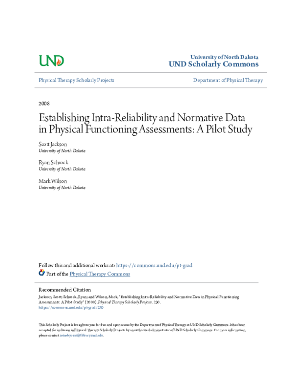 (PDF) Establishing Intra-Reliability and Normative Data in Physical ...