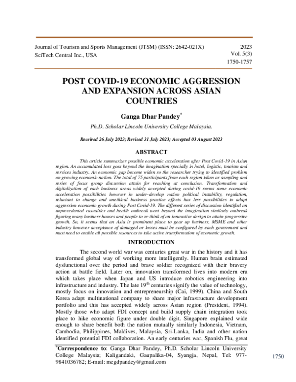 (PDF) POST COVID-19 ECONOMIC AGGRESSION AND EXPANSION ACROSS ASIAN ...