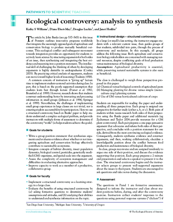 (PDF) Ecological controversy: analysis to synthesis