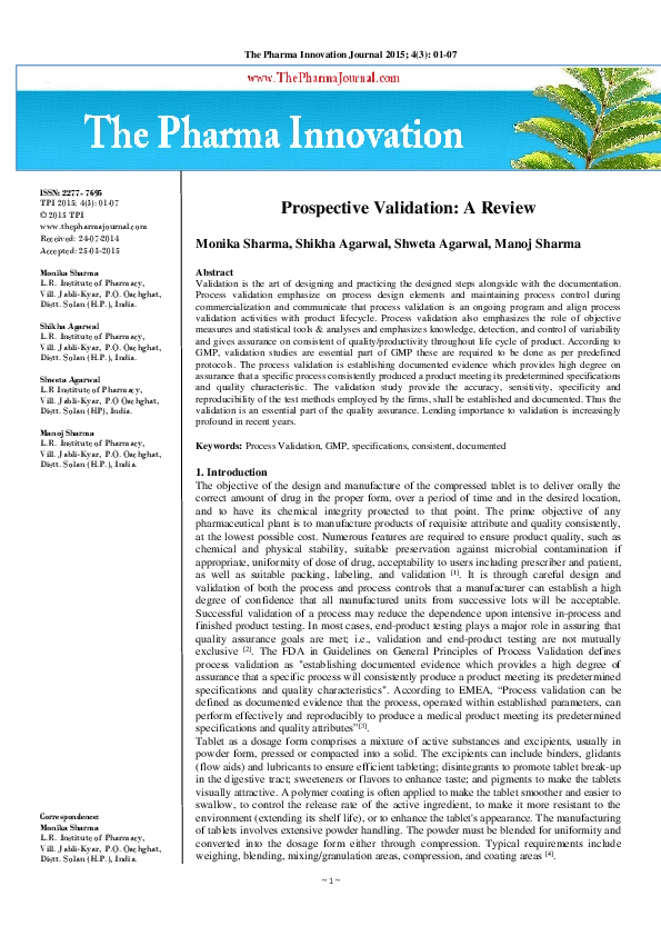 (PDF) Prospective Validation: A Review