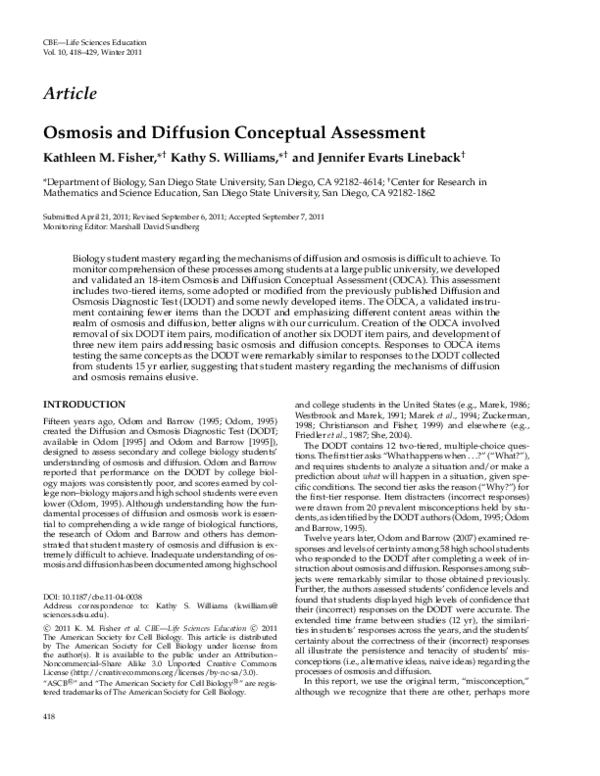 Osmosis and Diffusion Conceptual Assessment