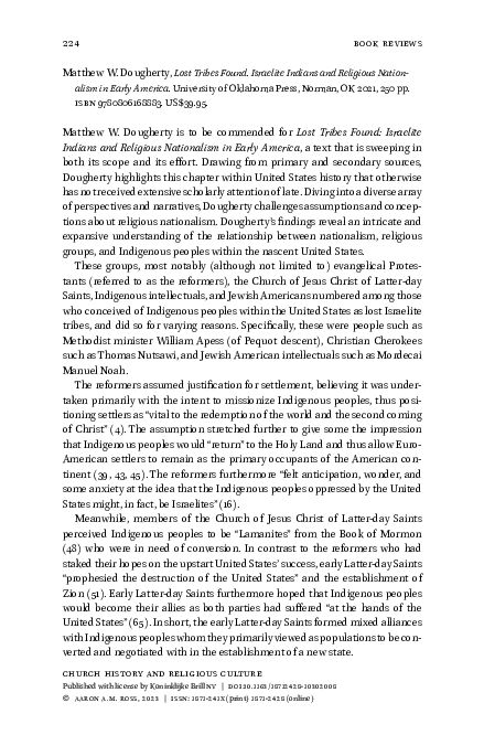 (PDF) Matthew W. Dougherty, Lost Tribes Found. Israelite Indians and ...