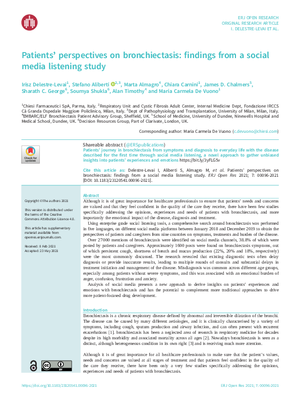 (PDF) Patients’ perspectives on Bronchiectasis: findings from a social ...