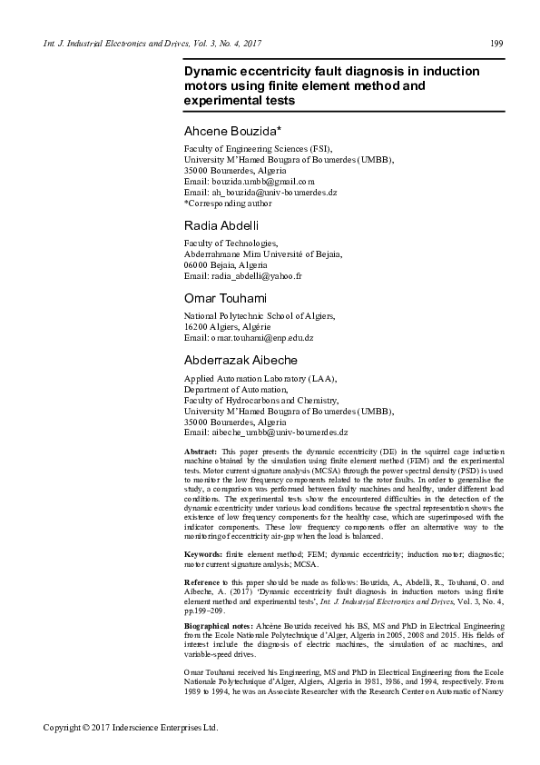 Pdf Dynamic Eccentricity Fault Diagnosis In Induction Motors Using Finite Element Method And