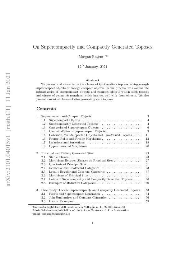(PDF) On Supercompactly and Compactly Generated Toposes