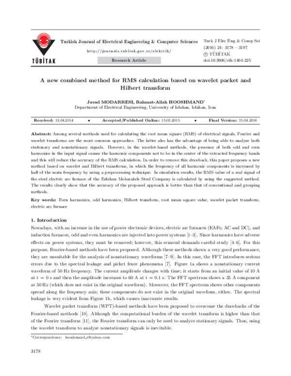 Pdf A New Combined Method For Rms Calculation Based On Wavelet Packet And Hilbert Transform