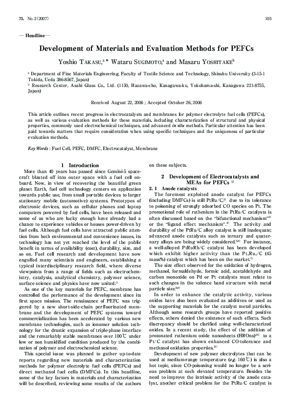 (PDF) Development of Materials and Evaluation Methods for PEFCs